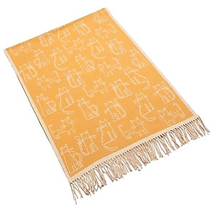 Women's Fringed Scarf Cat Print Pattern Cape Winter Cashmere Feel Shawl Warm Wrap Cat Yellow