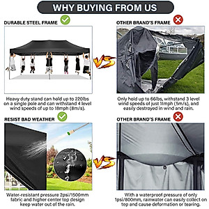 COBIZI 10x20 Pop Up Canopy with 6 Sidewall,Heavy Duty Canopy UPF 50+ All Season Wind Waterproof Commercial Outdoor Wedding Party Tents for Parties Canopy Gazebo with Roller Bag(10 x 20 ft Black)