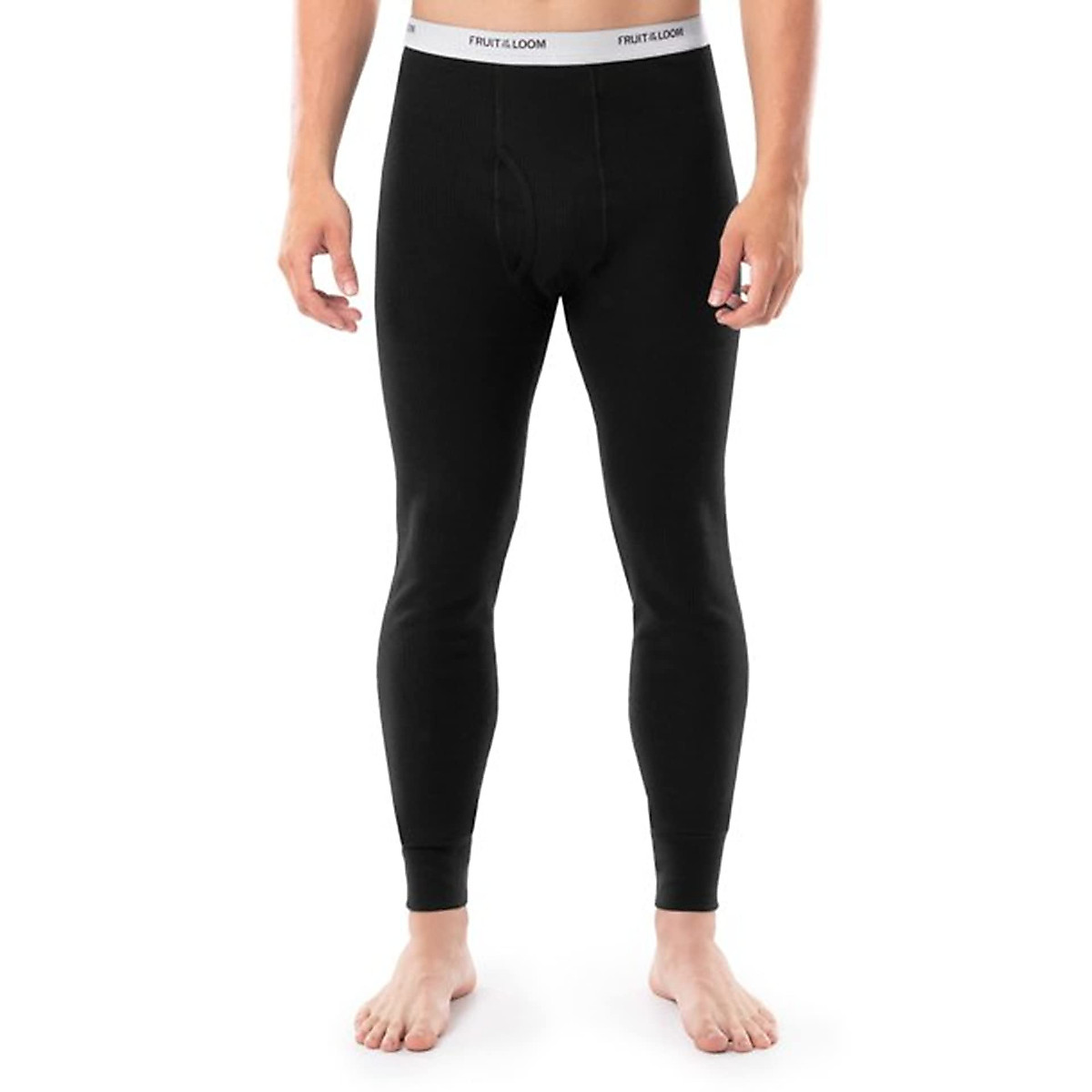 Fruit of the Loom Men's Classic Midweight Waffle Thermal Underwear Bottoms (2-Pack), Black Soot/Natural, Large