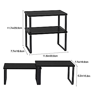 CADUKE Set of 4 Kitchen Counter Shelves Stackable Shelf Organizer Wood Countertop Shelf Expandable Cabinet Shelf Organizers Countertop Storage Rack for Pantry, Industrial Black