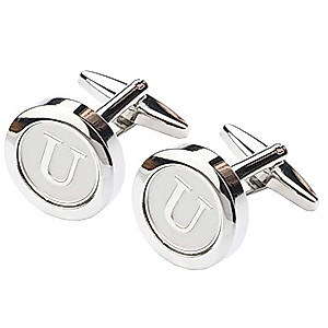 Dannyshi Mens Classic Stainless Steel Initial Cufflinks 26 Alphabet Initial Letter Cufflinks Business Wedding Shirts A-Z (U)