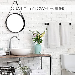 Aesthetic Bathroom Towel Bar for Wall Mount – Space Saving and Easy to Install 16" Towel Holder Rack - Stylish Minimal Rod to Enhance Your Modern/Farmhouse Bathroom Decor - Matte Black