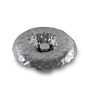 Arthur Court Aluminum Metal Grape Pattern Tidbit Cheese Hors d'oeuvres Tray with Glass for Toothpick - Entertaining Small Platter 10 inch Diameter x 2.25 inch Tall