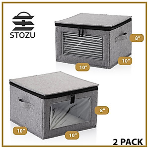 2 PACK Square China Storage Containers for Dishes, 10"x10"x8" Plate Storage, Dish Storage Containers with Lid and Handles, Heavy Duty Dinnerware Storage, Hard Shell and Stackable, 24 Felt Dividers