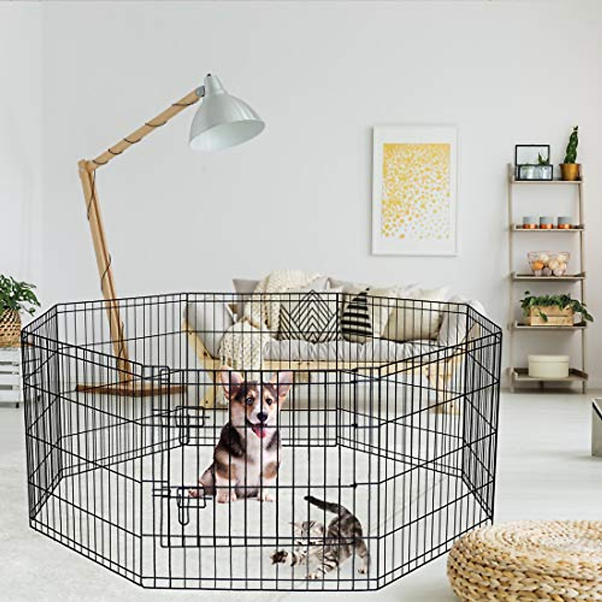 Pet Playpen Puppy Playpen Kennels Dog Fence Exercise Pen Gate Fence Foldable Dog Crate 8 Panels 24 Inch Kennels Pen Playpen Options Ideal for Pet Animals Outdoor Indoor Artmeer(24 Inch)