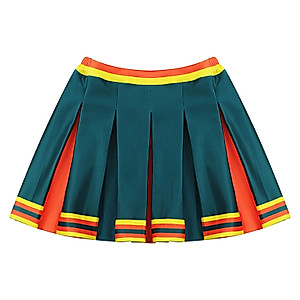 2 Piece Women Cheerleader Costume Top Skirt Sets Cosplay Cheer Outfit Halloween Cheerleading Party Dark Green XS