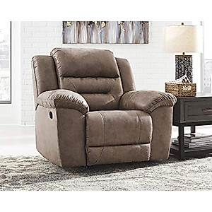 Signature Design by Ashley Stoneland Faux Leather Manual Pull Tab Rocker Recliner, Light Brown