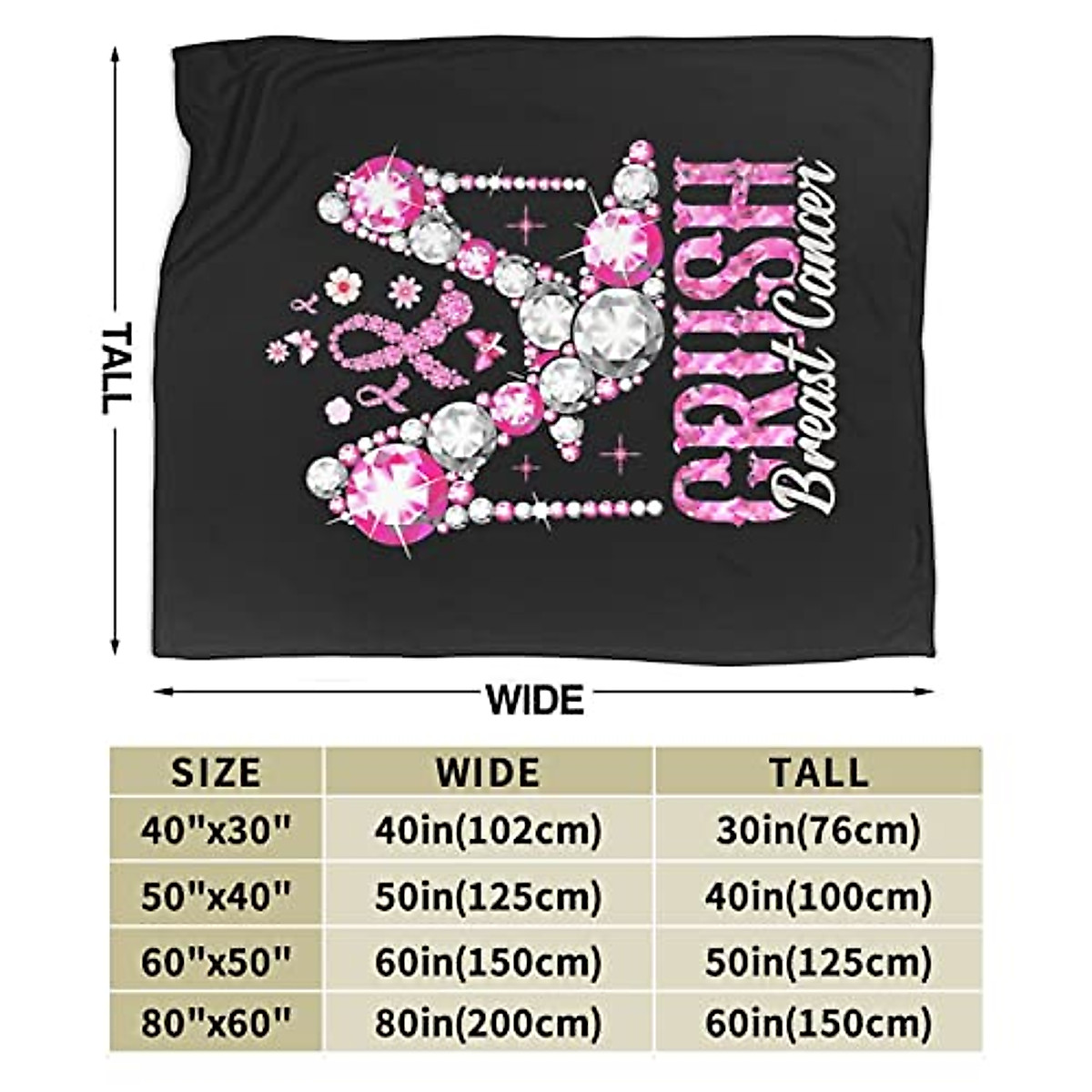 Crush Breast Cancer Awareness Flannel Blanket Ultra Soft Micro Fleece Throw Blankets Warm Air Conditioning Lightweight Bedding for Sofa Couch Chair All Season