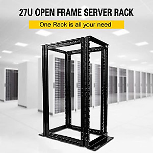 Raising Electronics Server Rack 4 Post Open Rack Frame Rack Enclosure 19 Inch Adjustable Depth Aluminum (27U,56Inch Height)