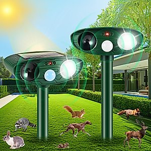 2024 Upgraded Solar Animal Repeller with Motion Sensor Ultrasonic Cat Repellent Outdoor Coyote Deterrent Solar Deer Repellent Devices to Scare Squirrel Raccoon Rabbit Skunk Repellent for Yard (2)