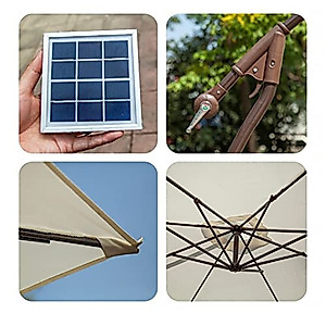 ZJDU Solar Patio Umbrellas,Solar LED Offset Patio Umbrella,Led Lighted Outdoor Table Market Umbrella, with Push Button Tilt/Crank,8 Ribs, for Garden, Lawn, Deck, Backyard & Pool,Brown,2.7m