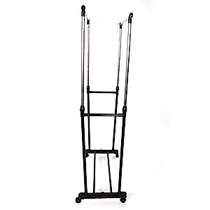 QXDRAGON Height Adjustable Clothes Rack for Hanging Clothes, Shoes, Portable Clothing Rack, Rolling Garment Rack, Hanging Rack for Clothes, Double Rod Wardrobe Rack