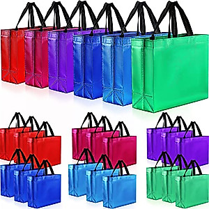 24 Pack Gift Bags Mix Color Set Nonwoven Reusable Shiny Gift Bags with Glossy Finish with Handle Grocery Bags,birthday Bag Favor Bags Goodie Bags for for Party Wedding (13 x 5 x 11 Inches)