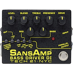 Tech 21 SansAmp Bass Driver DI V2 Pedal Bundle w/Guitar Patch Cables 1/4, 12x Fender Picks & Liquid Audio Polishing Cloth- Bass DI Box, XLR Output Guitar Effects, Bass Guitar Kit, Bass Driver Pedal