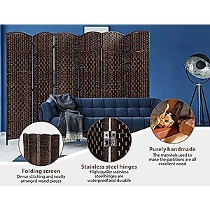 Room Divider 6 Ft Folding Wall Divider with Diamond Woven Fiber, Indoor Portable Room Partitions and Dividers for Room Separation,Rattan Room Dividers and Folding Privacy Screens,Brown(6 Panel)
