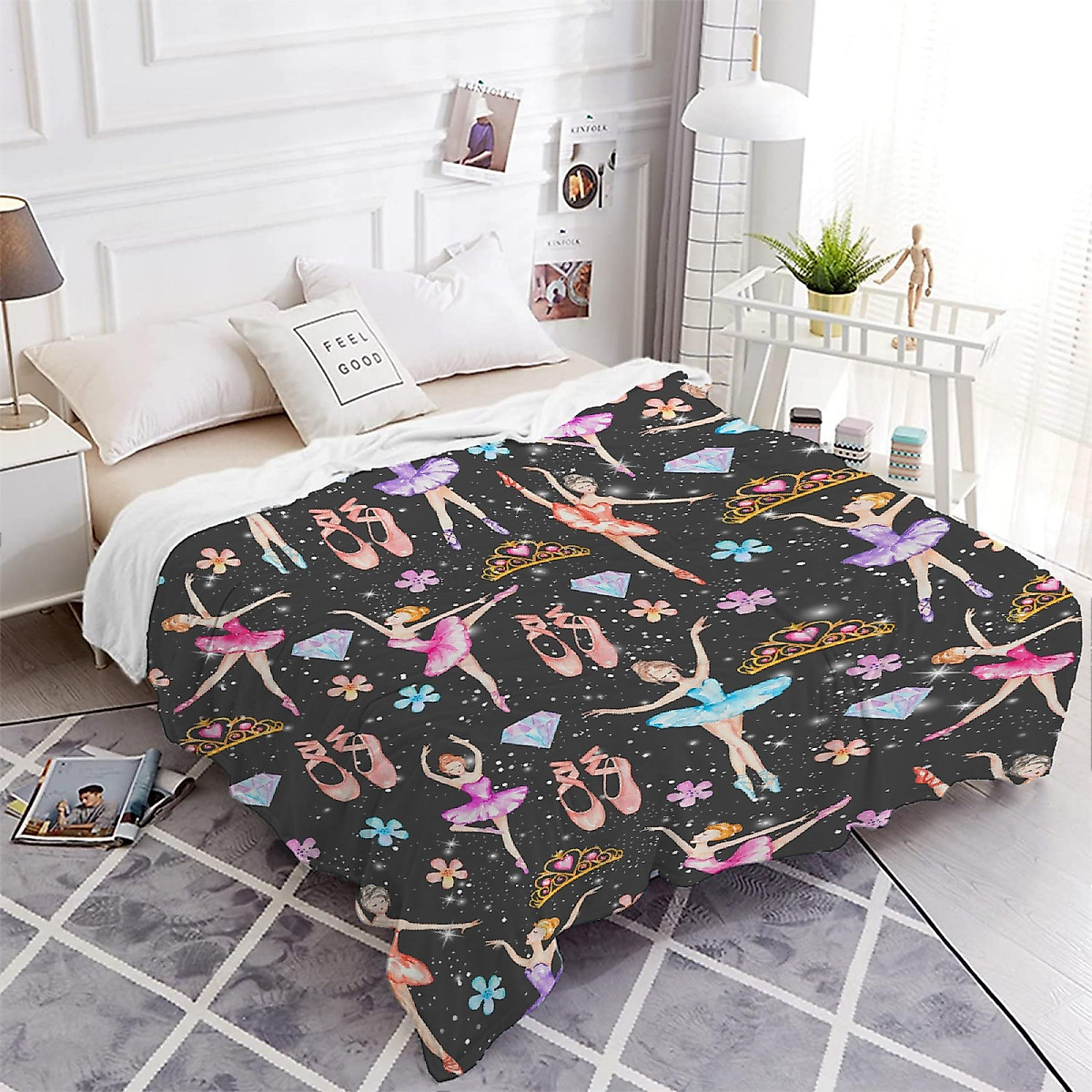 Colorful Ballerina Girls Blankets Ballet Gifts for Girls Women Soft Flannel Cozy Lightweight Throw Blankets for Couch Bed Sofa Unisex Small 50×40in for Kid/Child