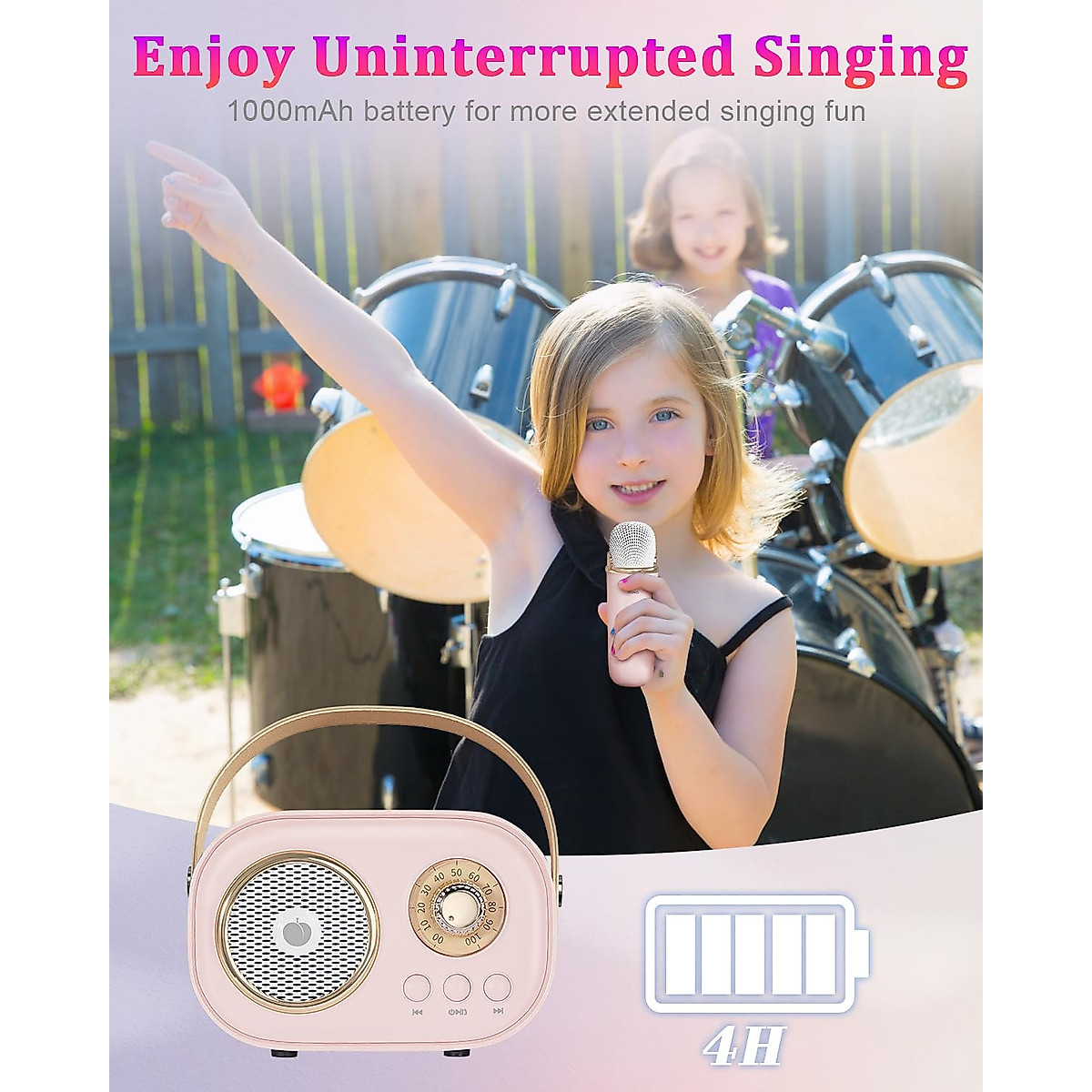 Mini Karaoke Machine for Kids&Adults,Portable Bluetooth Speaker with Wireless Microphones and Stereo Sound Enhanced Bass,Gifts for Girl 6 7 8 9 10 11 12 Years Old (Pink)