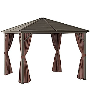UXZDX 10'x10' Metal Roof Gazebo Canopy with Curtains&Netting, Outdoor Hardtop Gazebo with Aluminum Frame for Garden, Patio