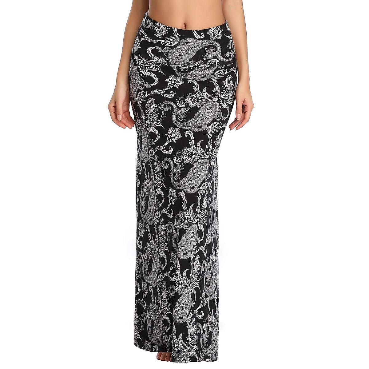 Urban CoCo Women's Stylish Spandex Comfy Fold-Over Flare Long Maxi Skirt (2XL, 5)