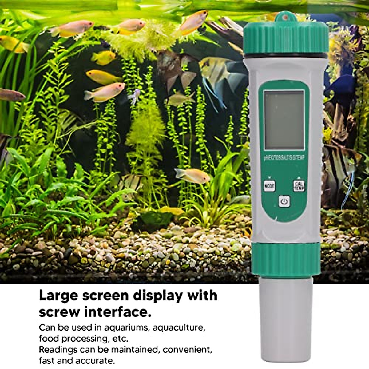 Water Quality Tester, Large Display Screen TDS Meter Wide Testing Range 6 in 1 for Aquarium