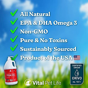 Fish Oil for Dogs, Salmon, Pollock, Omega 3 EPA DHA Liquid Food Supplement for Pets, All Natural, Supports Healthy Skin Coat & Joints, Natural Allergy & Inflammation Defense, 64 oz