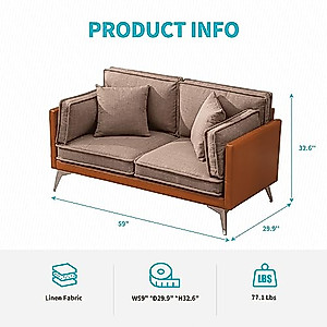 CECER Loveseat Sofa Couches for Living Area, Luxurious Modern 2 Seater Sofa with Faux Leather Frame, Mid Century Linen Upholstered Sofa Couch with 2 Accent Pillows for Bonus Room Office, Orange
