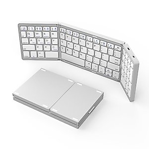 BRIMFORD Foldable Bluetooth Keyboard, Foldable Wireless Portable Keyboard with Numeric Keypad, USB-C Rechargeable Travel Keyboard for Laptop,Tablet,iPad,Smartphone(Silver)