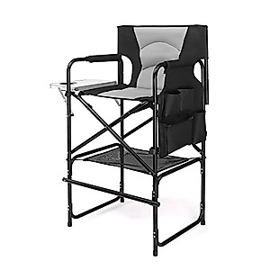 mefeir 30inch Directors Camping Chair Folding with Side Table,Portable Makeup Artist Bar Height, Aluminum Frame 300 lbs Capacity,