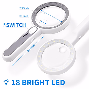 Magnifying Glass with Light, 12X 5X Handheld Magnifier with 18LED Light Have 3 Modes, Illuminated Lighted Magnifier for Reading, Inspection, Coins, Jewelry, Exploring