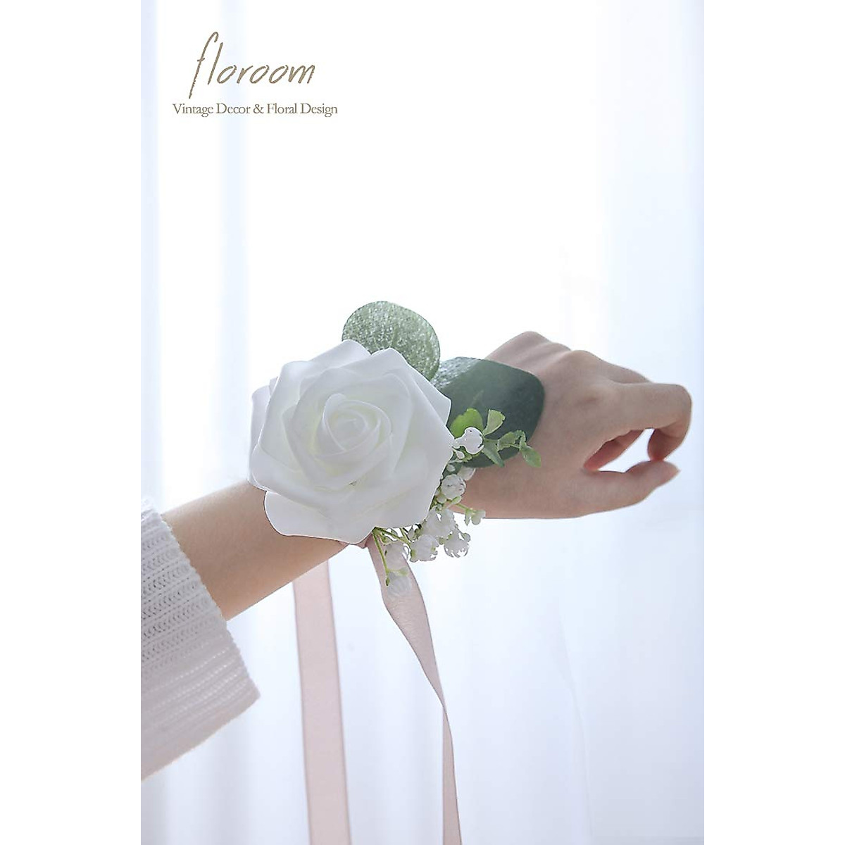 Floroom Artificial Flowers 50pcs Realistic White Foam Fake Roses with Stems for DIY Wedding Bouquets Baby Shower Centerpieces Floral Arrangements Party Tables Home Decorations