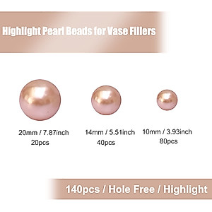 Cymtoo 140 Pieces Pearl for Vase Filler No Hole Pearl Beads for Centerpieces Vase Makeup Beads for Brushes Holder for Home Wedding Decor 10/14/20mm (Rose Gold)