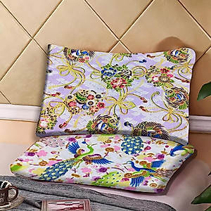 Fat Quarters Fabric Bundles, Japanese Purple Fabric 5 PCS 5 Designs,Kimono Peacock Cherry Blossom Red Crowned Crane Printed Sewing Fabric Squares 19.6 x 15.8 Inch for Quilting Wrapping Cloth DIY