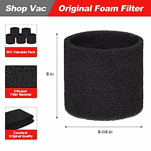 Shop-Vac 5926211 12 Gallon 6.0 Peak HP Wet/Dry Vacuum + 90585 Foam Sleeve Filter 5 Pack