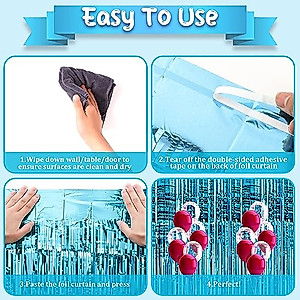 3 Pack Foil Fringe Backdrop Curtains - Light Blue Tinsel Streamers for Birthday Graduation Class Disco Bachelorette New Year Party Decorations