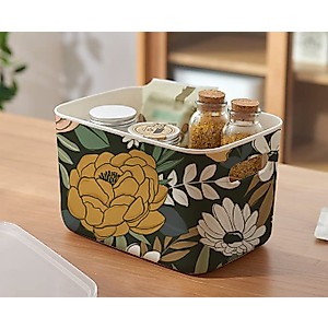 HAOKHOME 93217 Vintage Large Floral Peel and Stick Wallpaper Removable Daisy Leaf Black/Sand/Oliva Vinyl Self Adhesive Mural 17.7in x 6.6ft