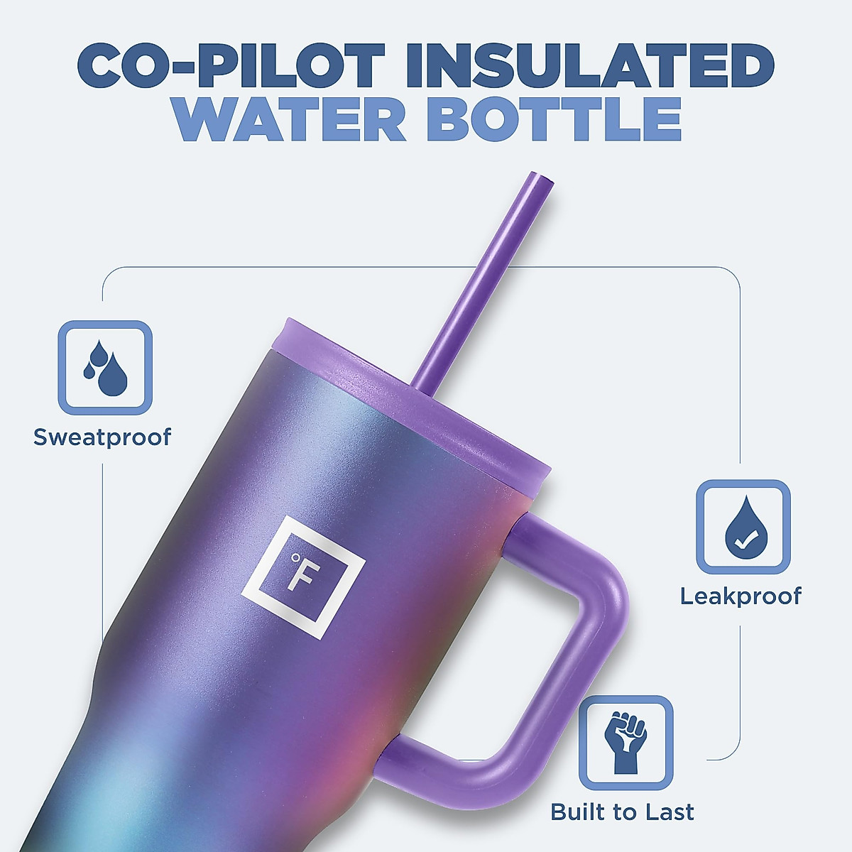 IRON °FLASK Co-Pilot Insulated Mug w/Straw & Flip Cap Lids - Cup Holder Bottle for Hot, Cold Drink - Leak-Proof - Water, Coffee Portable Travel Mug - Cobalt Blue, 16 Oz