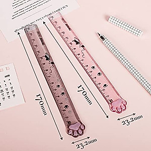 AKOAK 2 Pieces (15 cm) Cute Cat's Paw Straighter Ruler, Plastic Clear Student Ruler, for DIY Drawing/Line Drawing/Measuring/School/Home/Office Supplies, Children's Gifts
