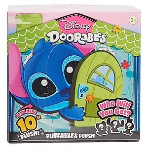 Disney Doorables Puffables Plush Stitch, 10-inch Collectible Plush Featuring Glitter Eyes, Styles May Vary, Kids Toys for Ages 3 Up by Just Play