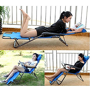 Patio Lounge Chair, Foldable Outdoor Beach Lounge Chairs Reclining Sun Pool Lawn Chaise with Pillow for Camping Patio Lawn (Blue)