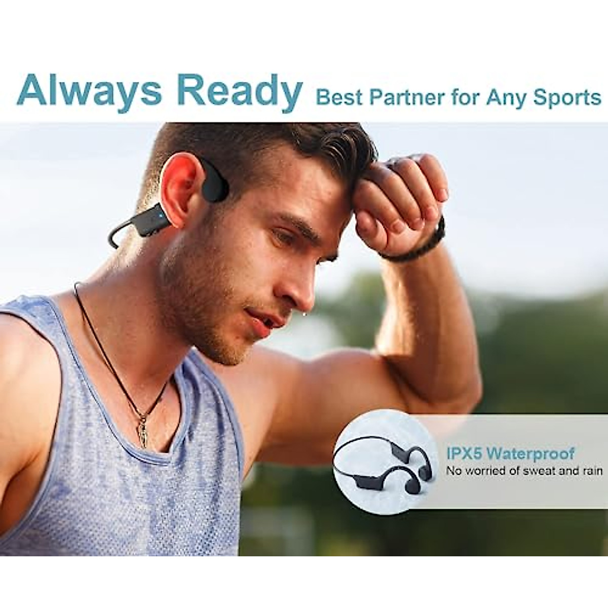 Bone Conduction Headphones, 2023 Upgraded Open-Ear Wireless Bluetooth Sport Headphones with Mic, 8Hr Playtime, Fast Charging, Waterproof Wireless Earphones for Workout, Running, Gym, Hiking, Cycling