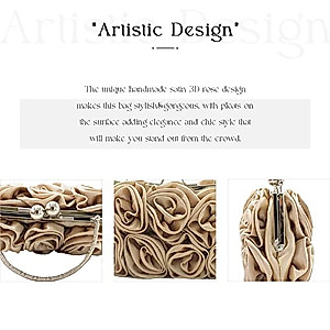JAMBHALA Women Evening Clutch Bag Floral Satin Small Purses with Detachable Strap for Wedding, Party, Prom (Champagne)