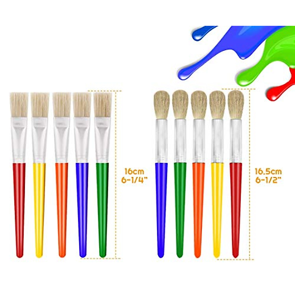 10Pcs Paint Brushes for Kids, Anezus Kids Paint Brushes Toddler Large Chubby Paint Brushes Round and Flat Preschool Paint Brushes for Washable Paint Acrylic Paint