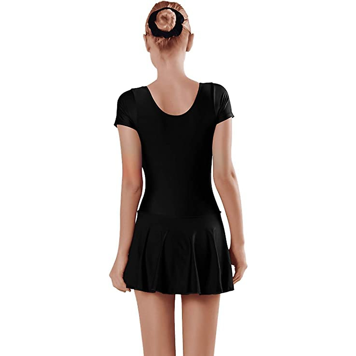 speerise Womens Short Sleeve Skirted Leotard with Built-in Panty, Adult Ballet Dance Scoop Neck Unitard for Gymnastic Performance