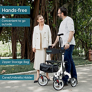 ELENKER Rollator Walker with Seat, 10”Front Wheels, with Shock Absorber & Carrying Pouch, Lightweight Compact Folding Design for Seniors (White)