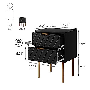 Aobafuir Night Stand, Modern Nightstand with Drawers, End Tables Living Room, Small Gold Side Table for Bedroom, Bedside Furniture (12-Black Diamond, 2 Drawer)