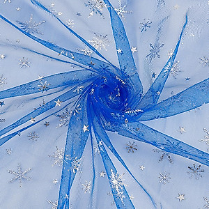 FINGERINSPIRE 4 Yards Snowflake Silver Foil Organza Fabric 59.1 inch Wide Blue Snowflake Sheer Mesh Fabric Nylon Glitter Snowflake Fabric Tulle for DIY Crafts Wedding Birthday Christmas Decoration