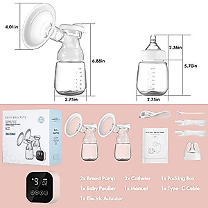 Electric Breast Pump，Double Breast Pump，Electric Double Breast Pump，Used for Home and Travel Breast Pumps，4 Mode & 9 Levels，Come with 28mm Flanges (Pink)