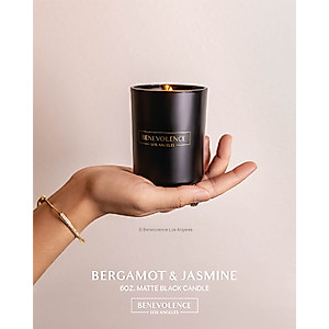 Benevolence LA Clearance Candles | Bergamot & Jasmine Scented Candle | 6 oz Black Scented Candle in a Glass Jar | Manly Indulgence Candles | Natural Scented Candles for Men and Women
