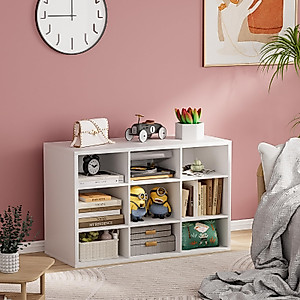 Garden 4 you Shoe Storage Bench, Cubby Shoe Rack with 9 Cubbies, 3-Tier Wood Shoe Rack Organizer, Shoe Organizer Cabinet for Entryway, Hallway, Closet and Garage, White