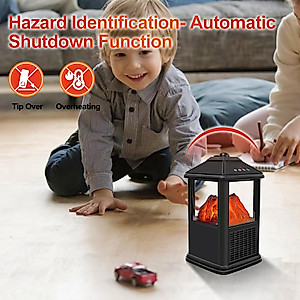 Portable Small Electric Fireplace Heater 3-Color Flame 900W Freestanding Space Heater Mini Electric Stove Heater with 4 Sided 59-90℉ Thermostat 12h-Timer Remote Control Overheat&Tip-Over Protection